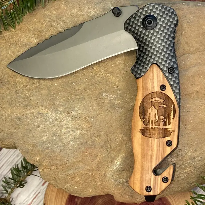 Bigfoot and Alien Engraved Tactical Knife | Wolfe's General Store
